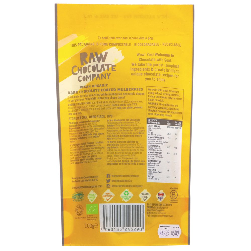 Raw Chocolate covered Mulberries 100g – Organic Delivery Company